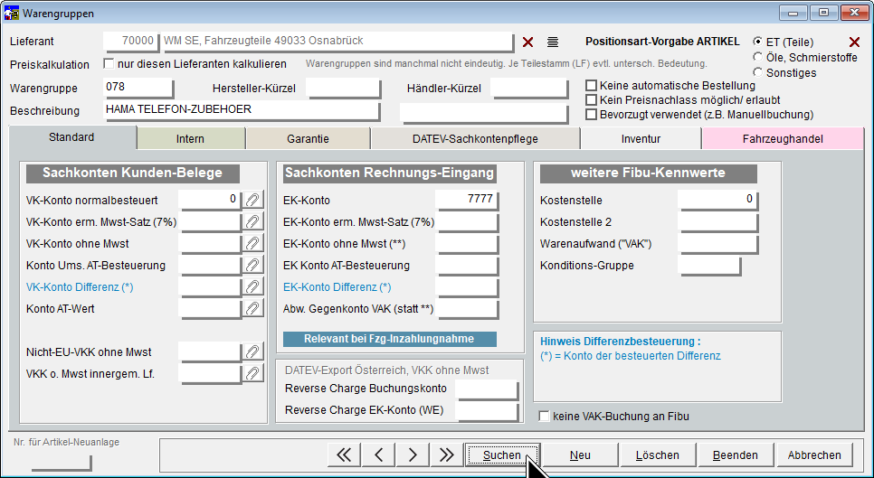 Warengruppen für die Kasse anlegen bzw. ändern – TOPMOTIVE