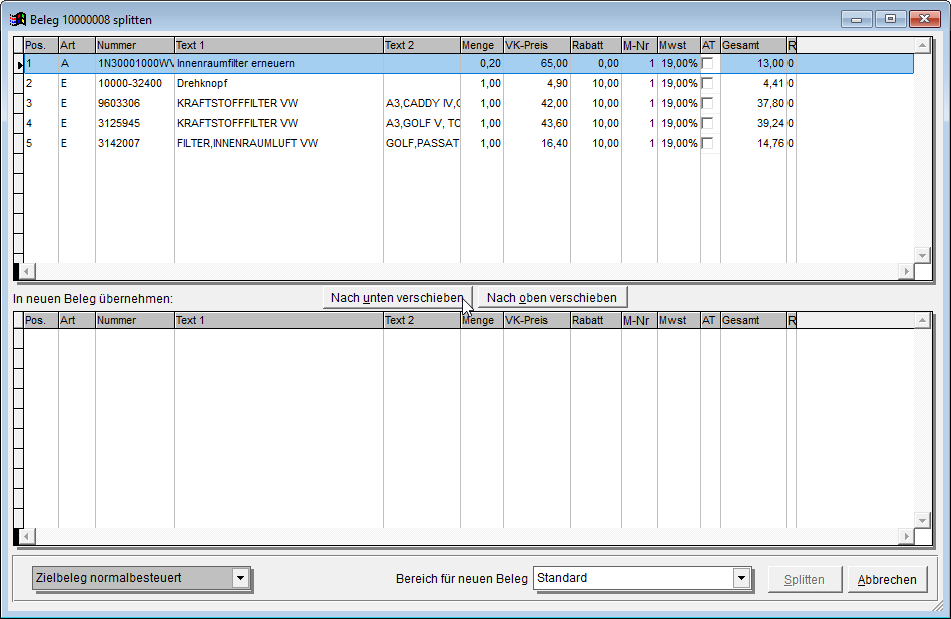 Belege Splitten – TOPMOTIVE