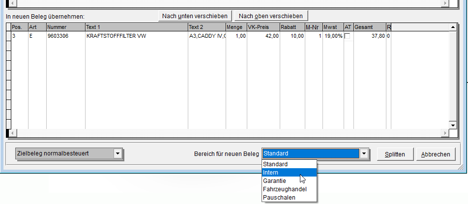 Belege Splitten – TOPMOTIVE